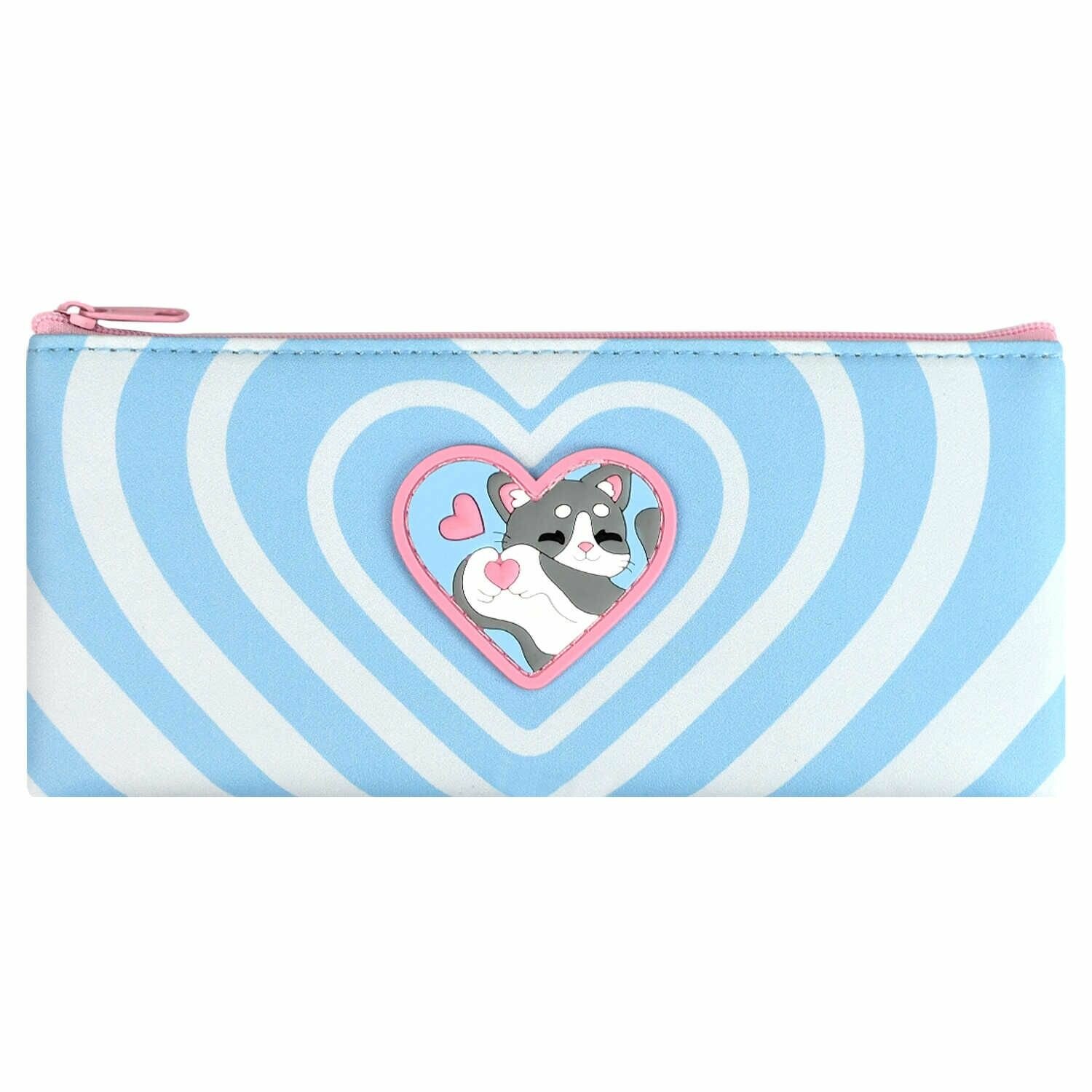 Пенал-косметичка Феникс Плюс "Влюбленный котик", 190х75 мм, молния, кожзам, резиновая нашивка (68963)