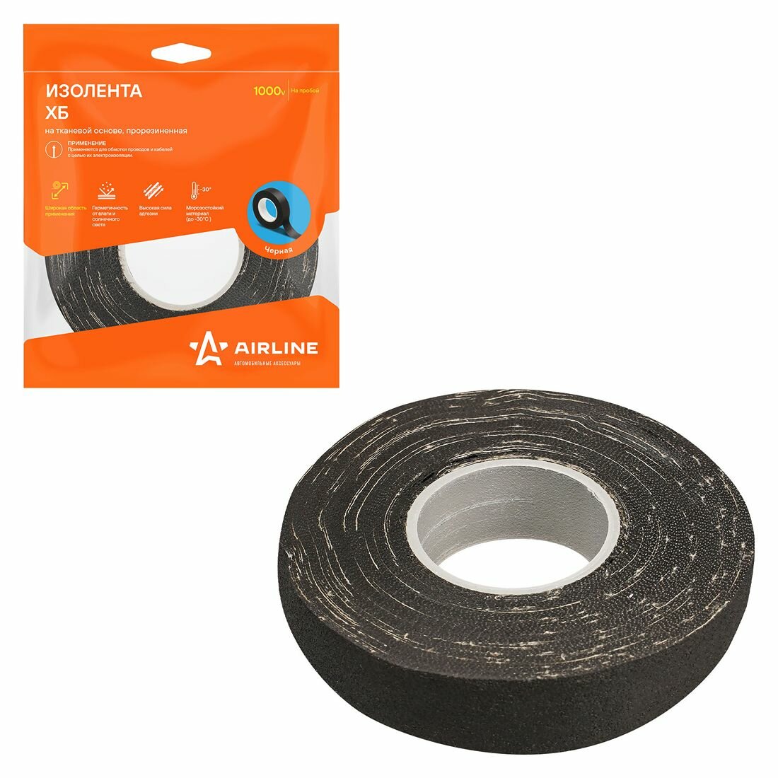 Изолента ХБ на тканевой основе, 150 г, прорезиненная (19мм*0,4мм*12м), черная (ADHB003)