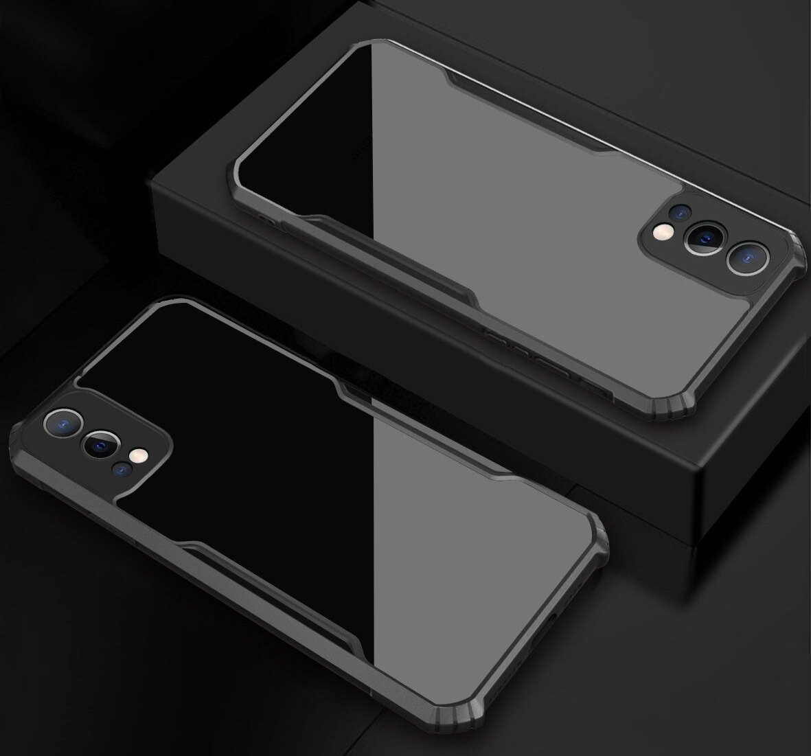 Фирменная задняя панель-чехол-накладка для Oneplus Nord 2 5G из качественного силикона прозрачная с черной окаемкой