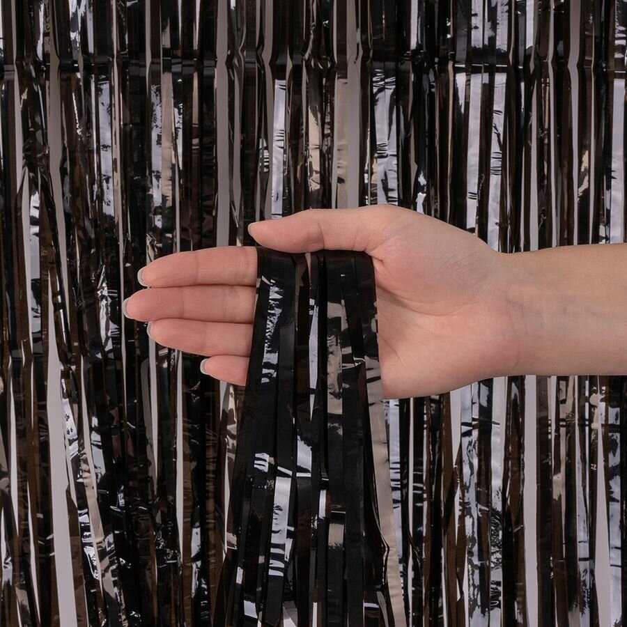 Занавес Дождик Черный, Лаковый, 100*200 см