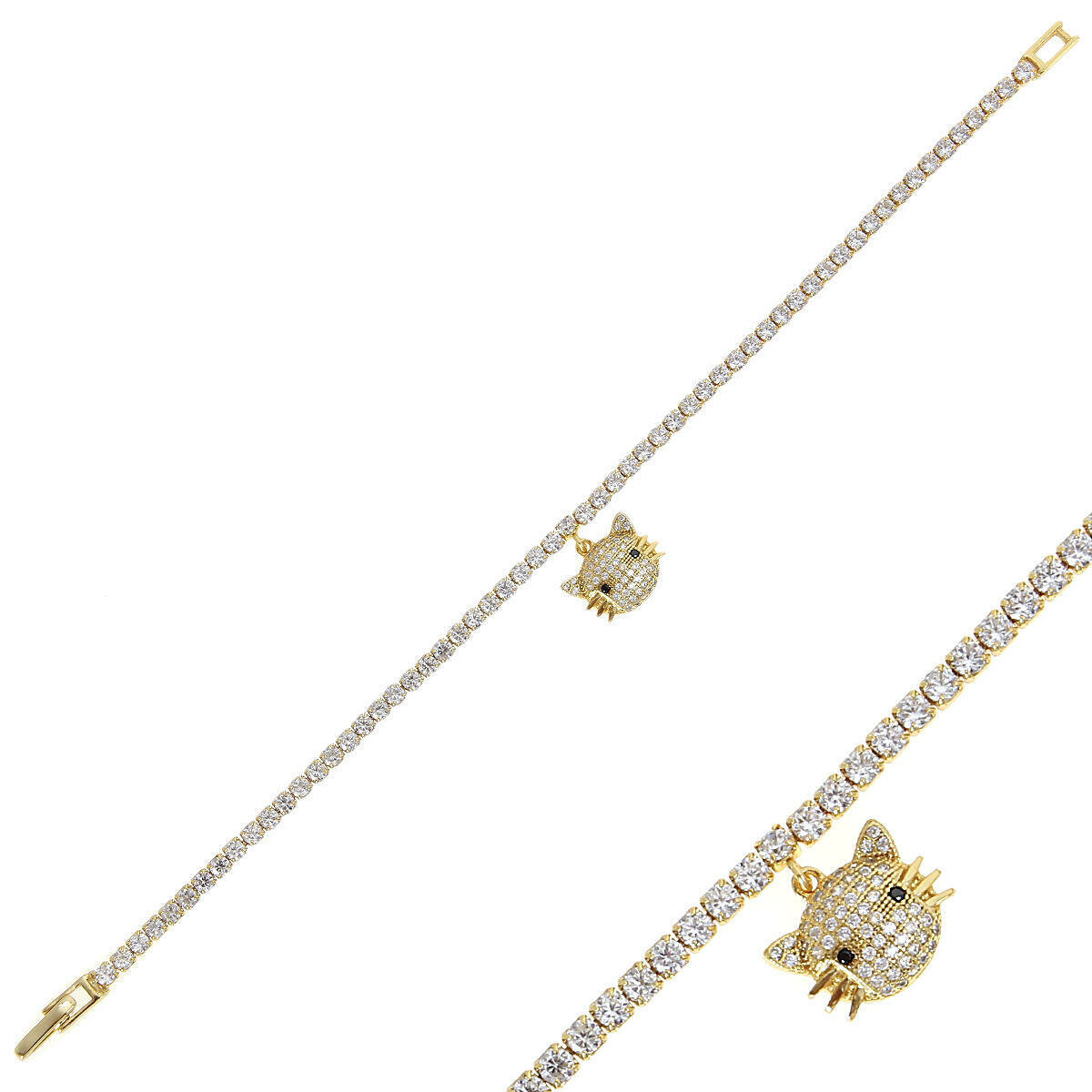 Браслет, серебро, 925 проба, родирование, фианит