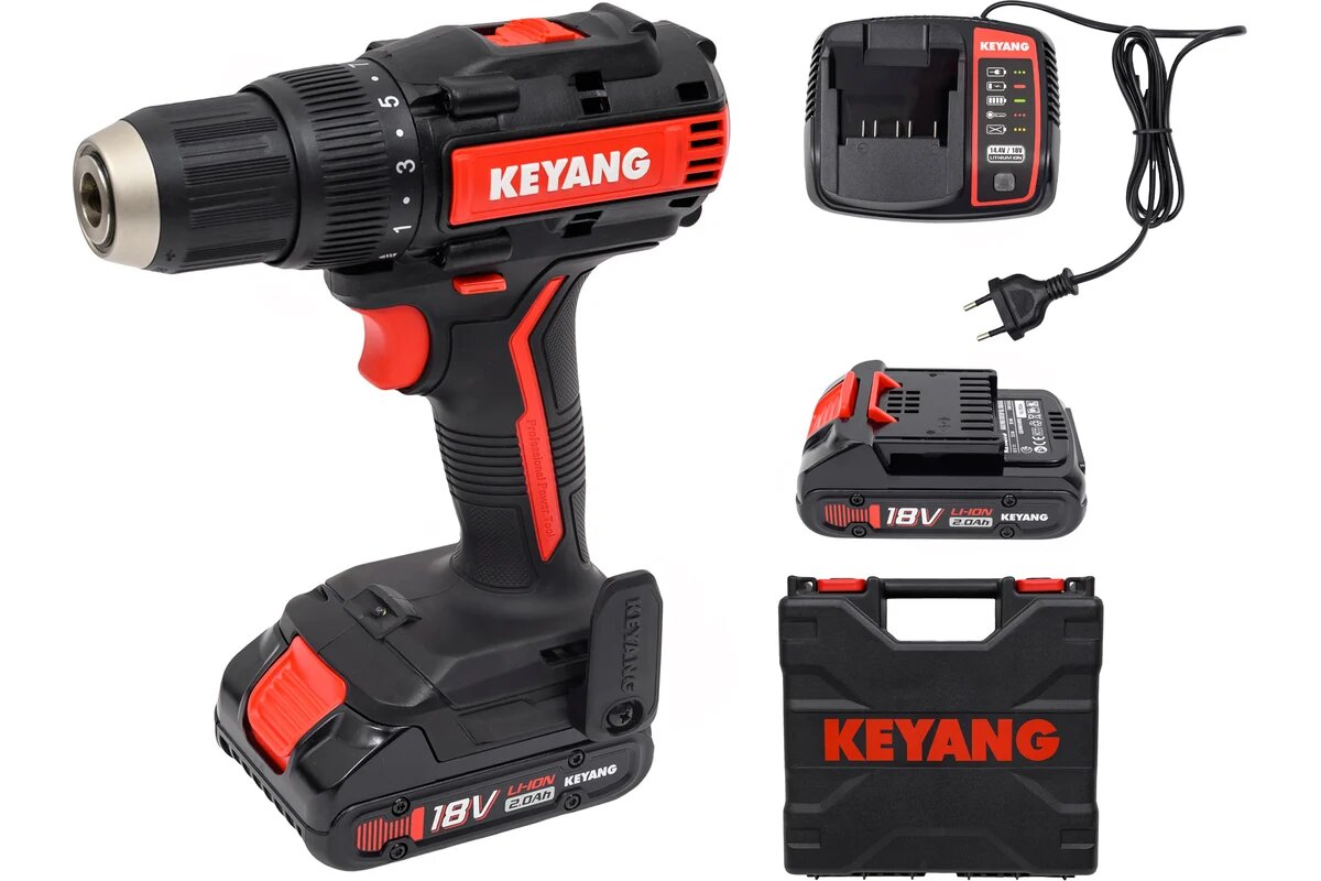 Шуруповерт KEYANG DD18BL-W, бесщеточный, быстрозажимной патрон, 18В