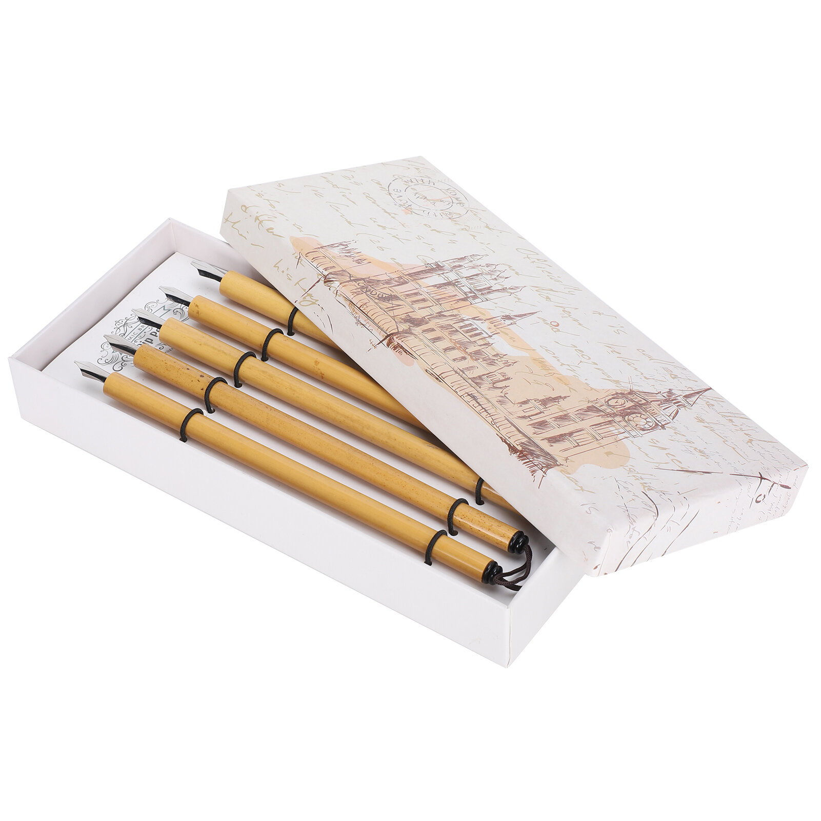 5 шт. Ручной набор для рисования каллиграфических ручек с винтажными бамбуковыми скошенными перьями для школьных принадлежностей, рисования
