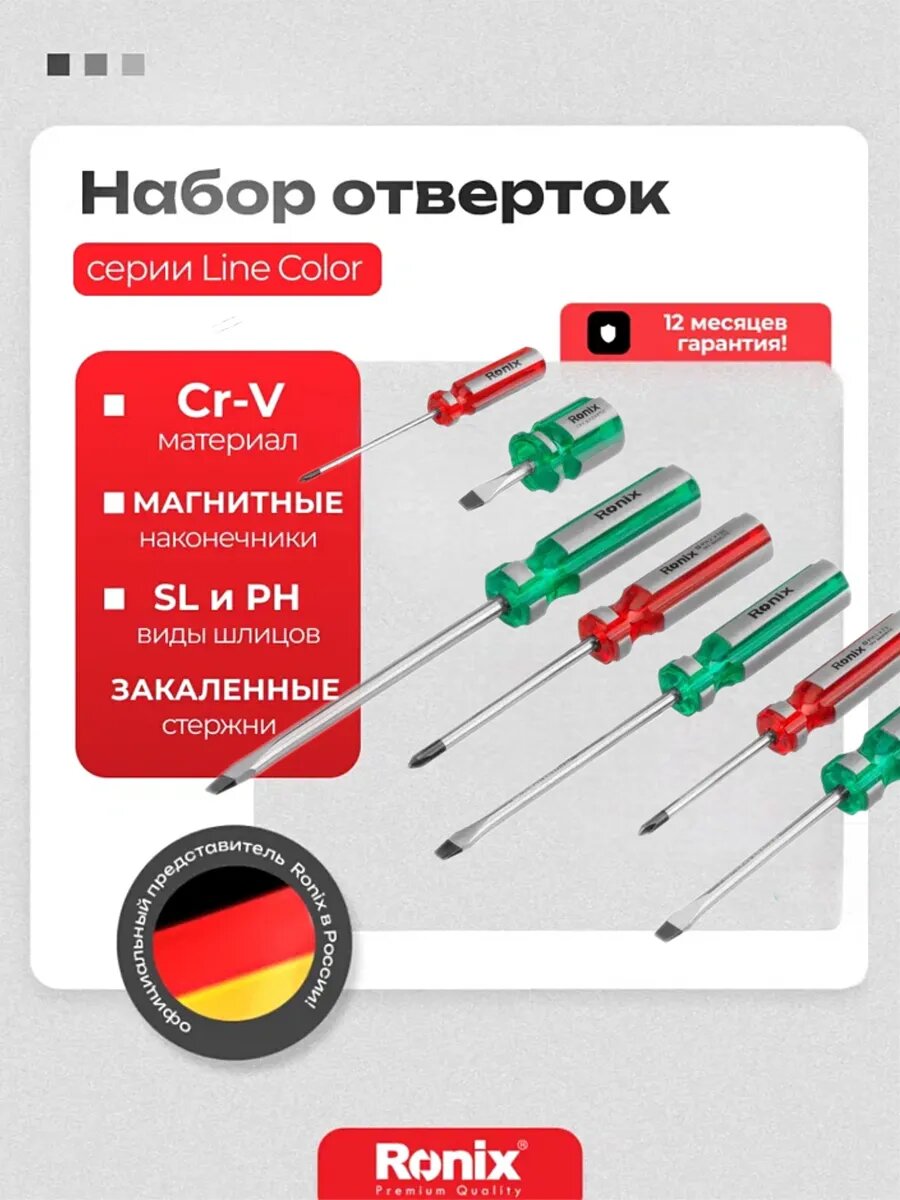 Набор отверток Ronix для дома 7 штук магнитные сталь Cr-V в чехле