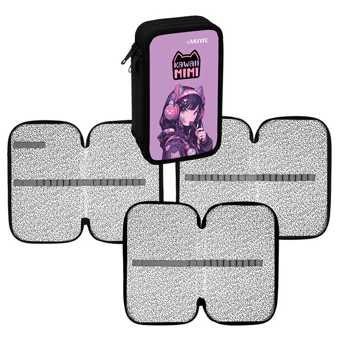 Пенал школьный на молнии deVente "Kawaii Mimi", 3 отделения, из ткани, с конгревным тиснением