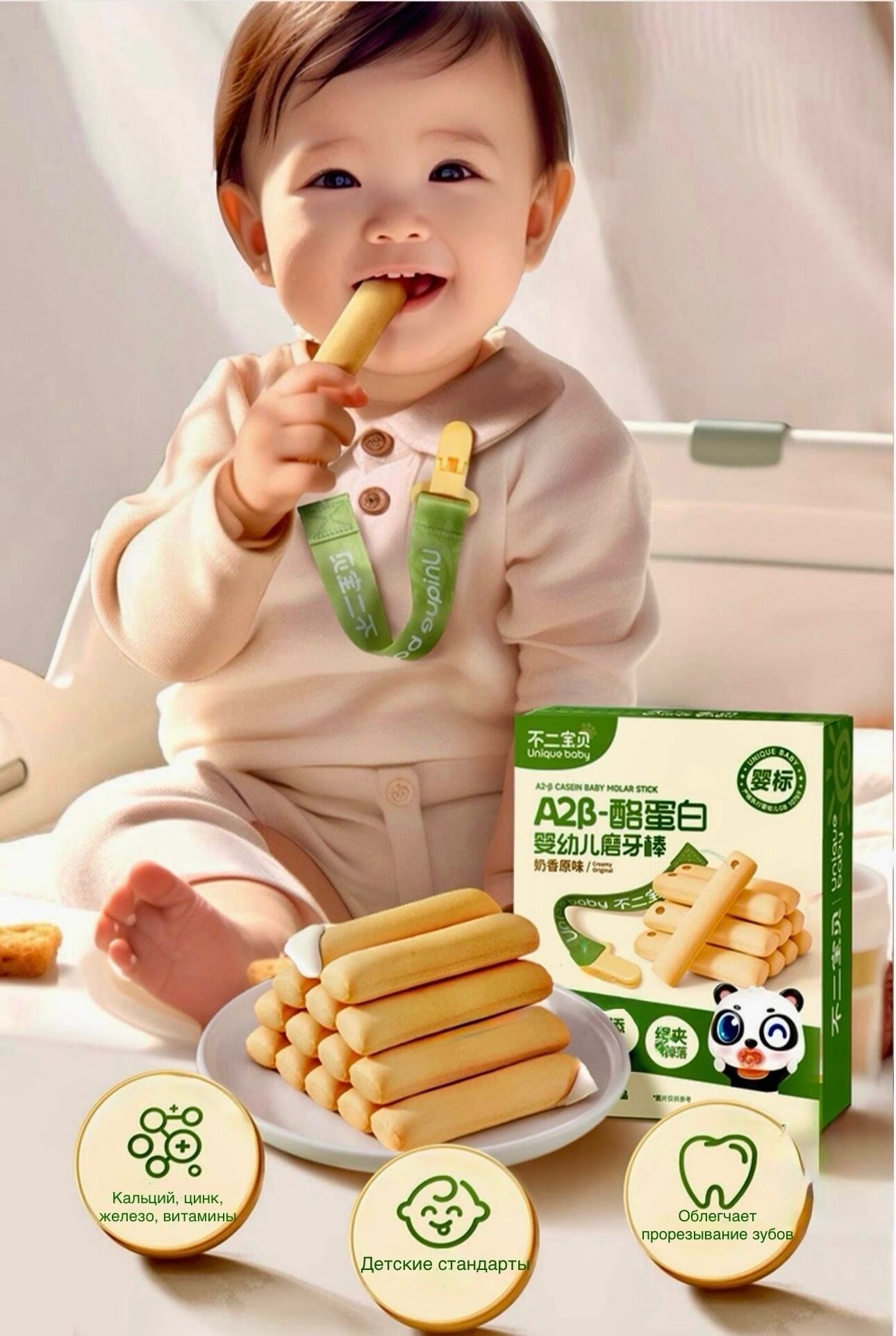 Прорезыватель для зубов "Молочный", с шнурком-держателем, 80 г