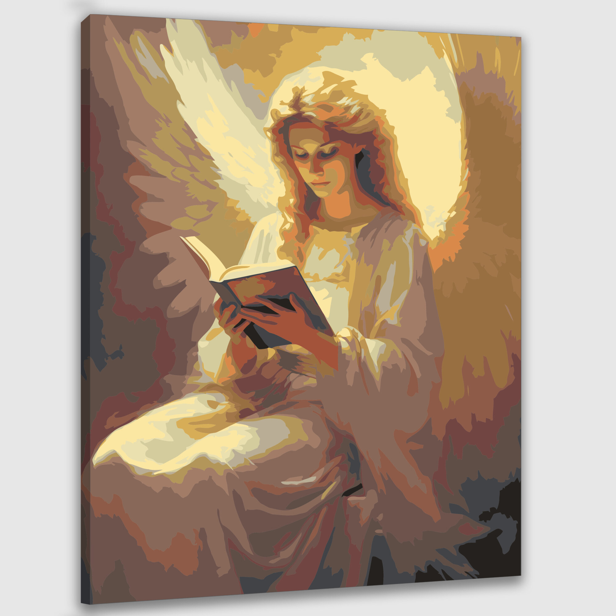 Картина по номерам 40x50 см, картина, масло, ангел, крылья, золотые, книга, свечение, лицо, одежда, спокойствие, свет