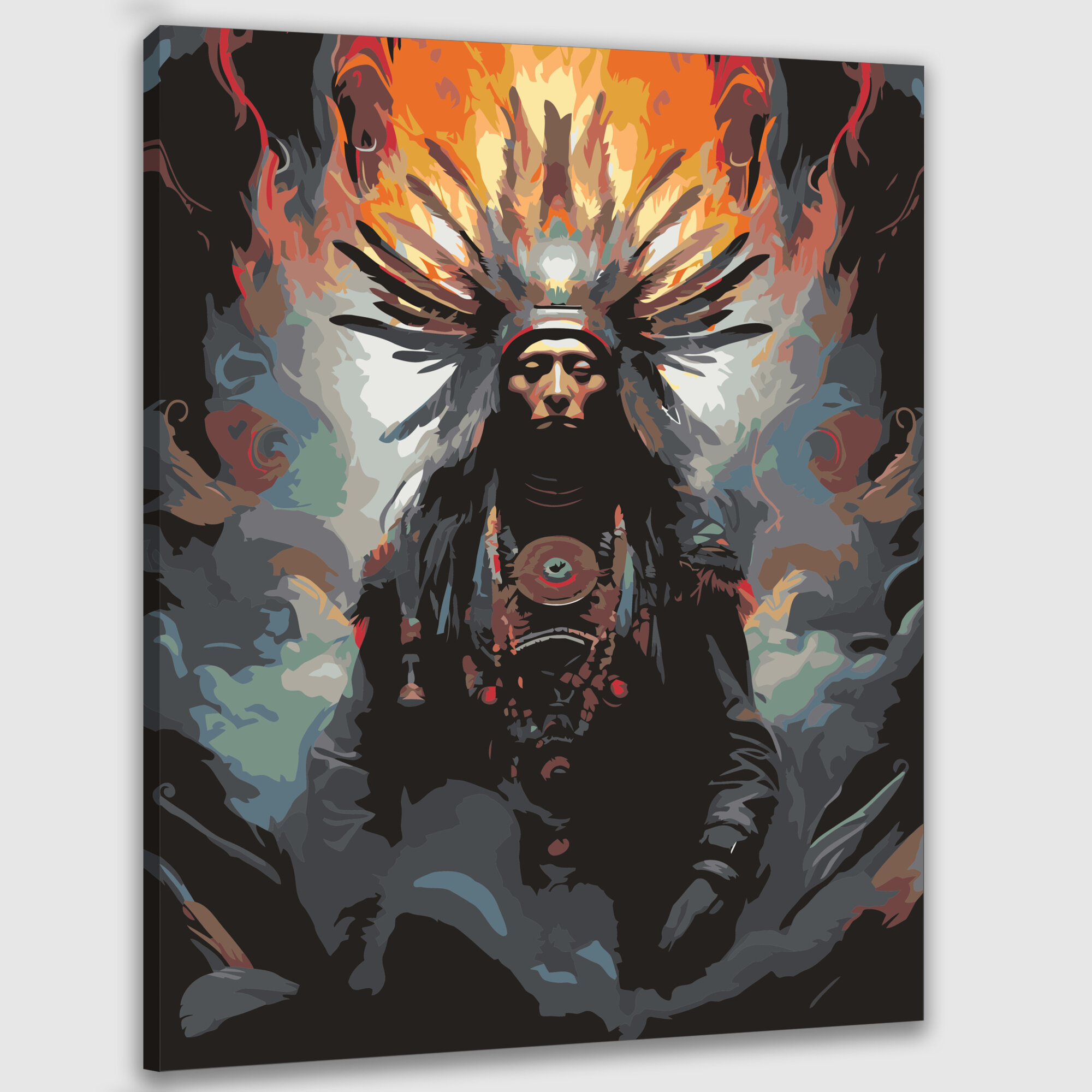 Картина по номерам 40x50 см, цифровая картина, шаманская связь, духи, шаман, церемониальное одеяние, вихрь энергии