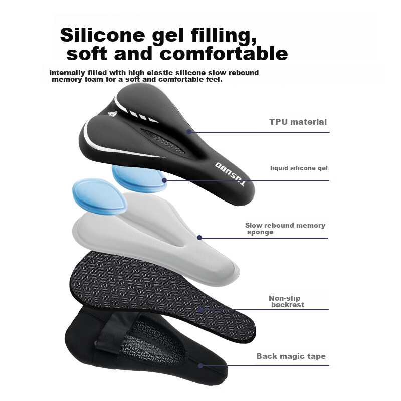 TOSUOD Bicycle Seat Cover, Mountain Bike And Road Bike Seat Cover, Ultra-Soft Thickened Silicone Shock-Absorbing Breathable Cycling Saddle Accessory