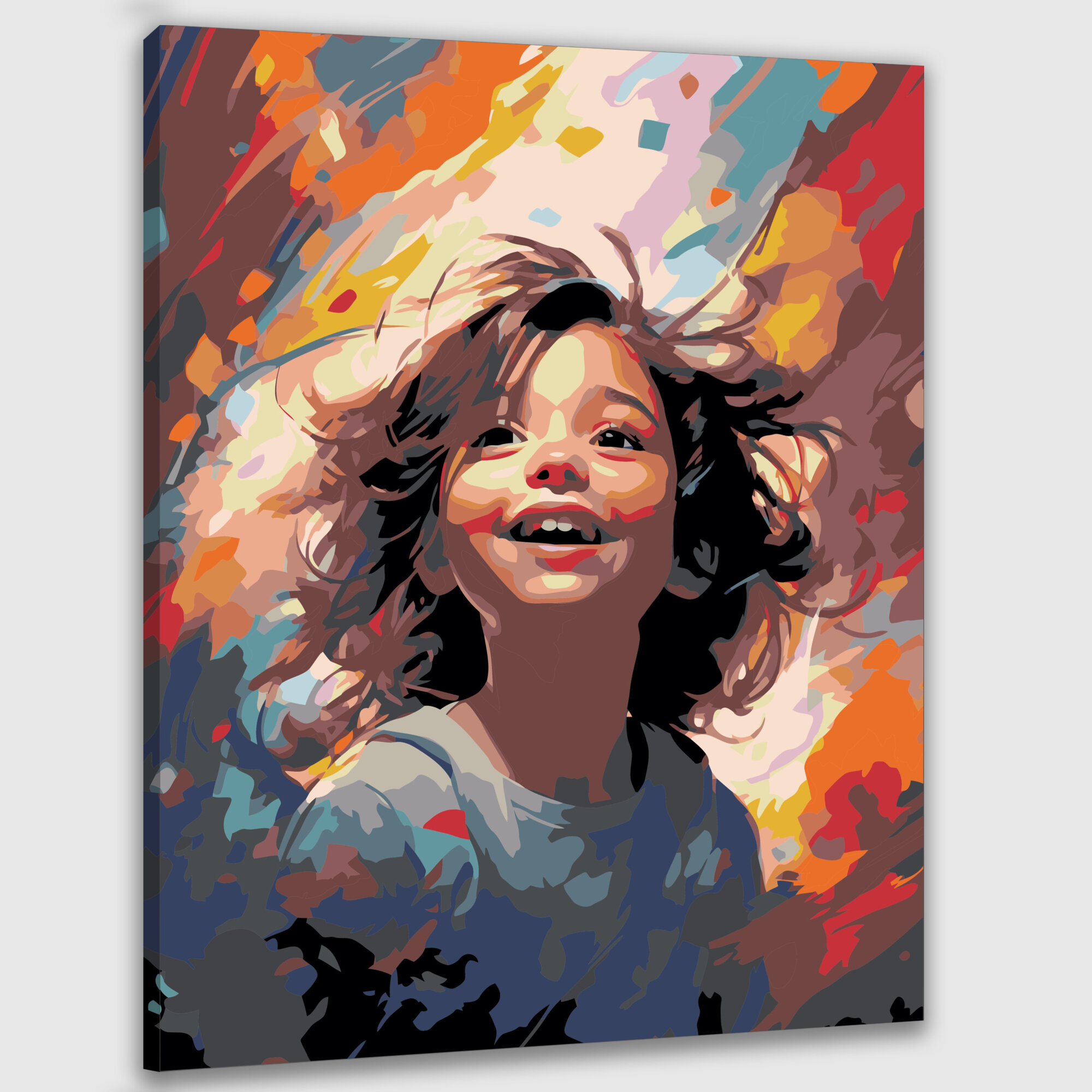 Картина по номерам 40x50 см, молодая девушка, улыбка, галерея, абстрактные шедевры, яркие оттенки, игривые мазки, кисть