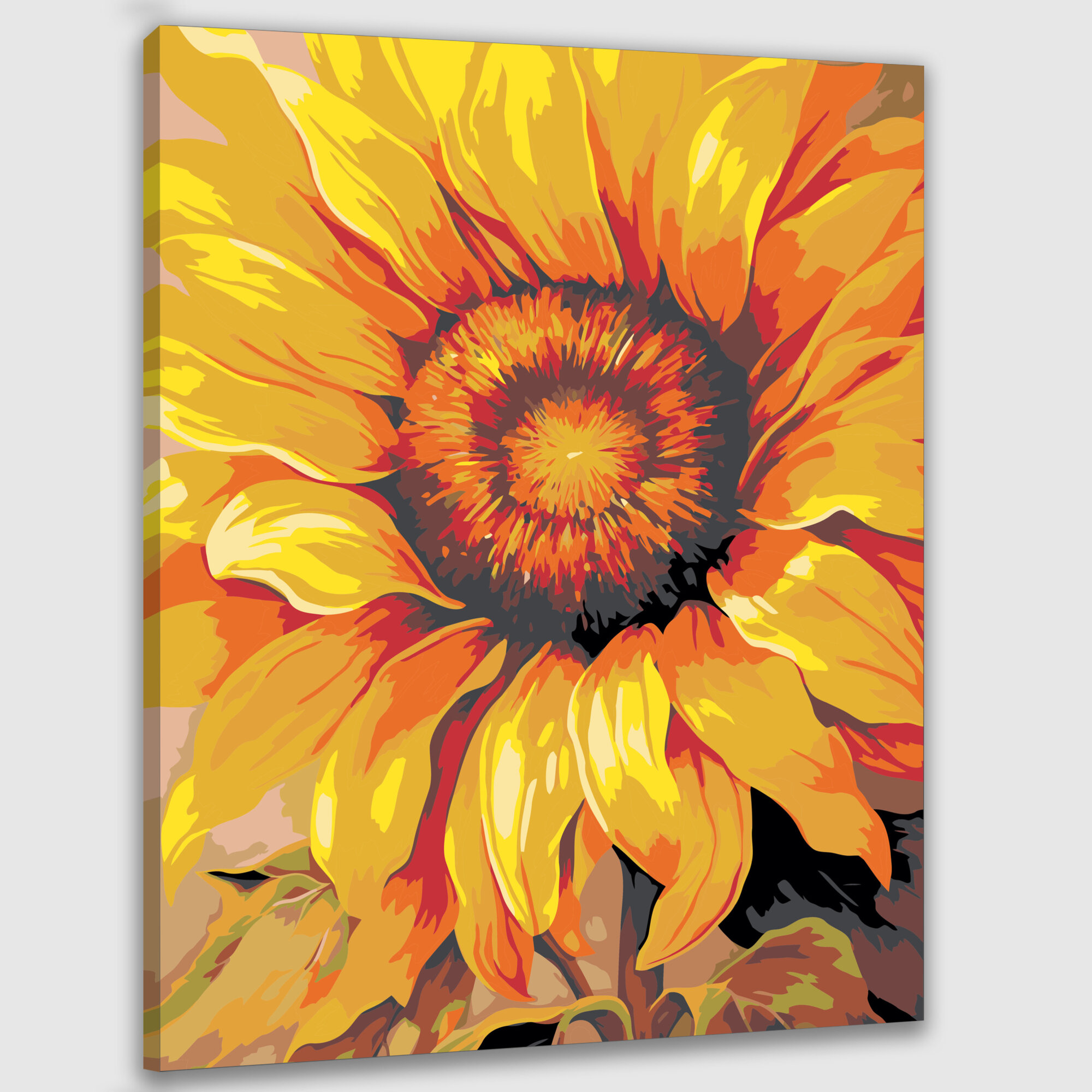 Картина по номерам 40x50 см, картина маслом, портрет, цветок, подсолнух, яркие цвета, крупный план, детали, мазки кисти