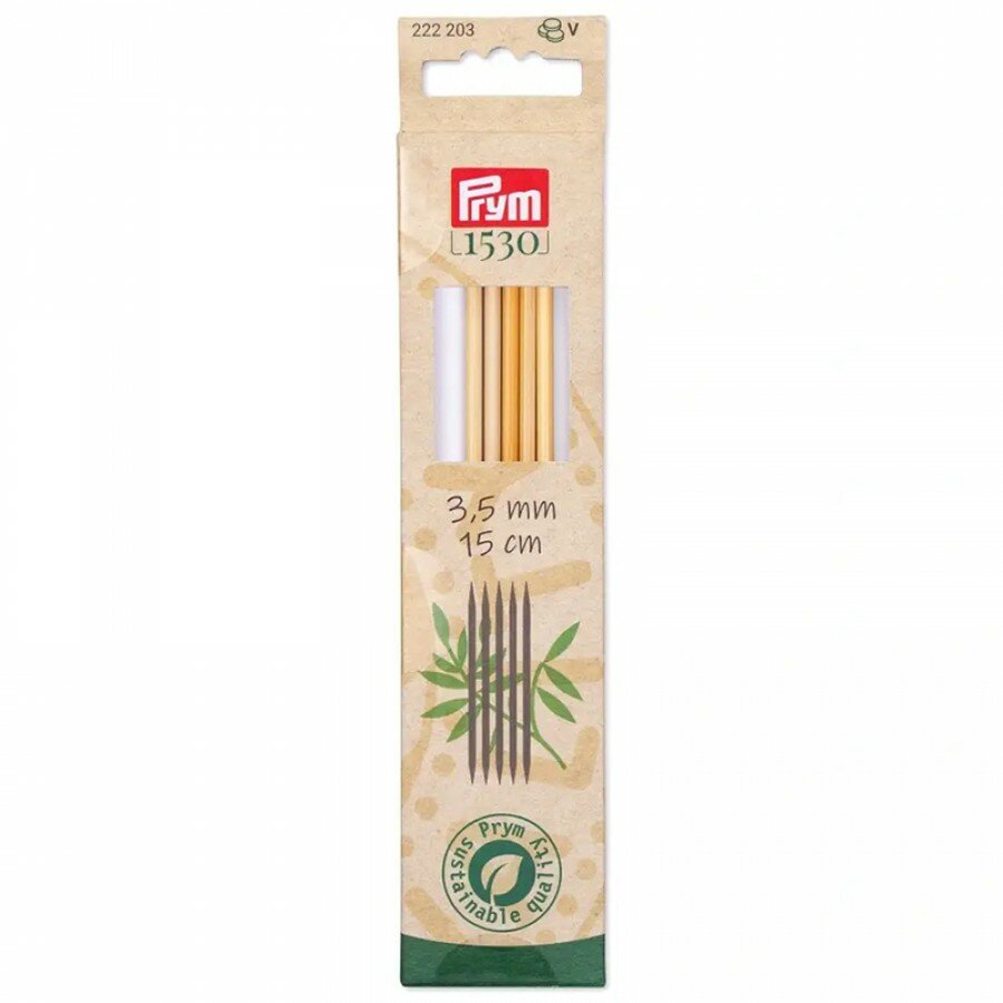 Серия Prym 1530 - Спицы чулочные 3,5мм/15см, бамбук, натуральный, 5шт в упаковке, Prym, 222203