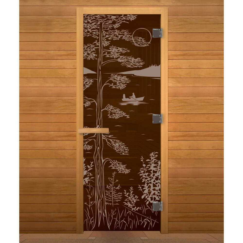 Дверь стекло, Бронза Матовая "тайга", 190х70 (8мм, 3 петли 710 CR) (осина)