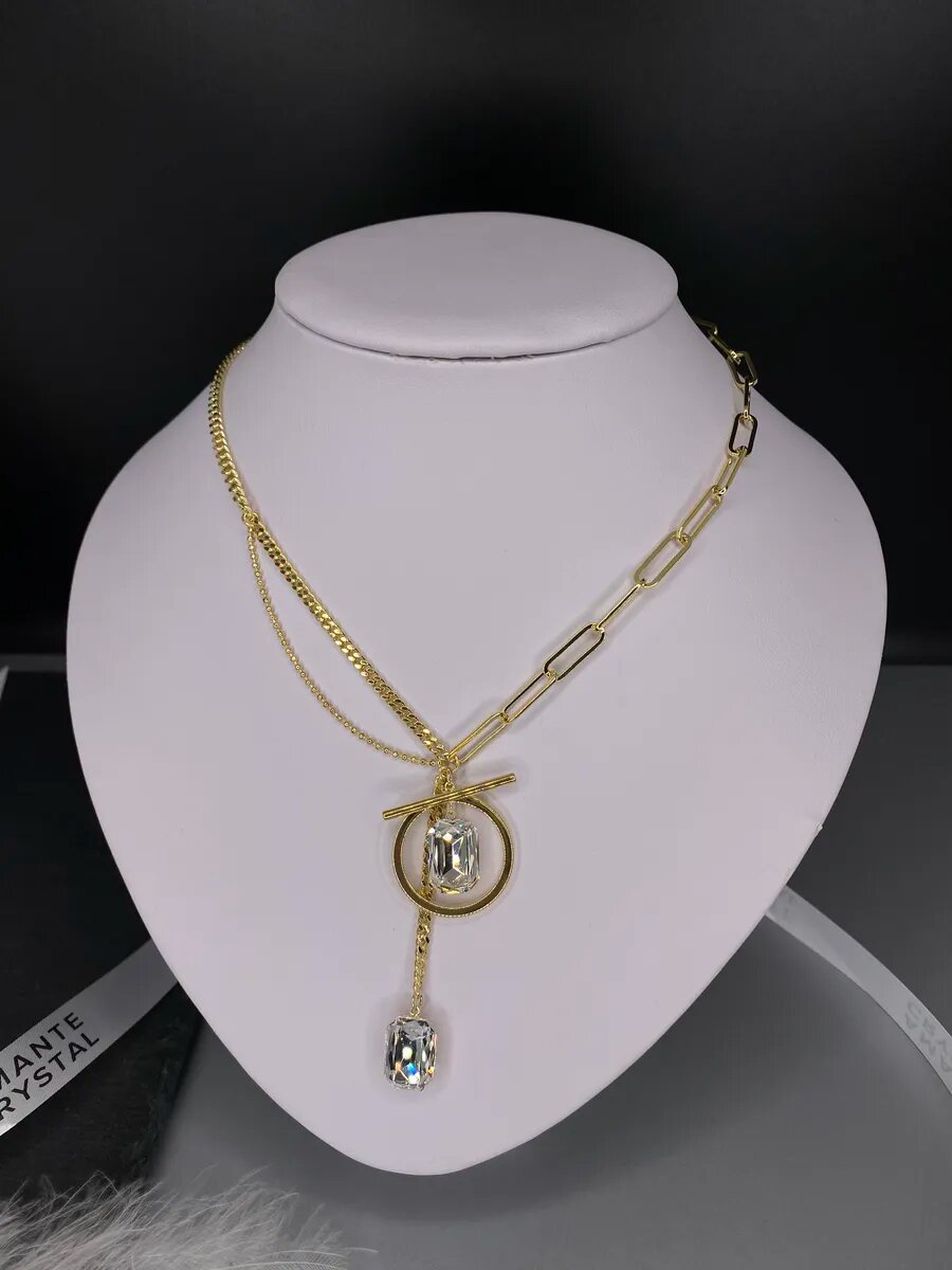 Колье Amante crystal, кристалл, длина 42 см, белый, желтый — фото 1
