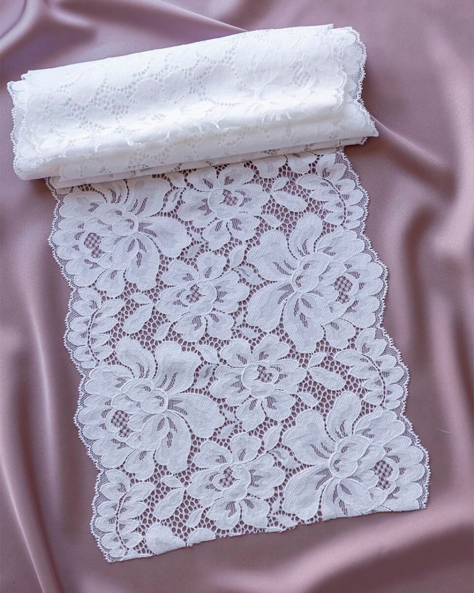 Лента для рукоделия кружево стрейч, тепло белая, 22см x 2,5м