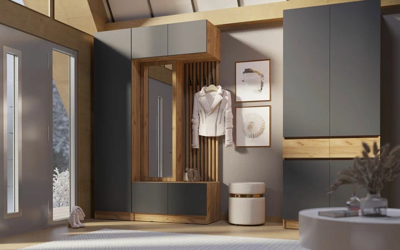 Прихожая Регина (Комплект) мебель для прихожей Графит/Дуб крафт МИФ