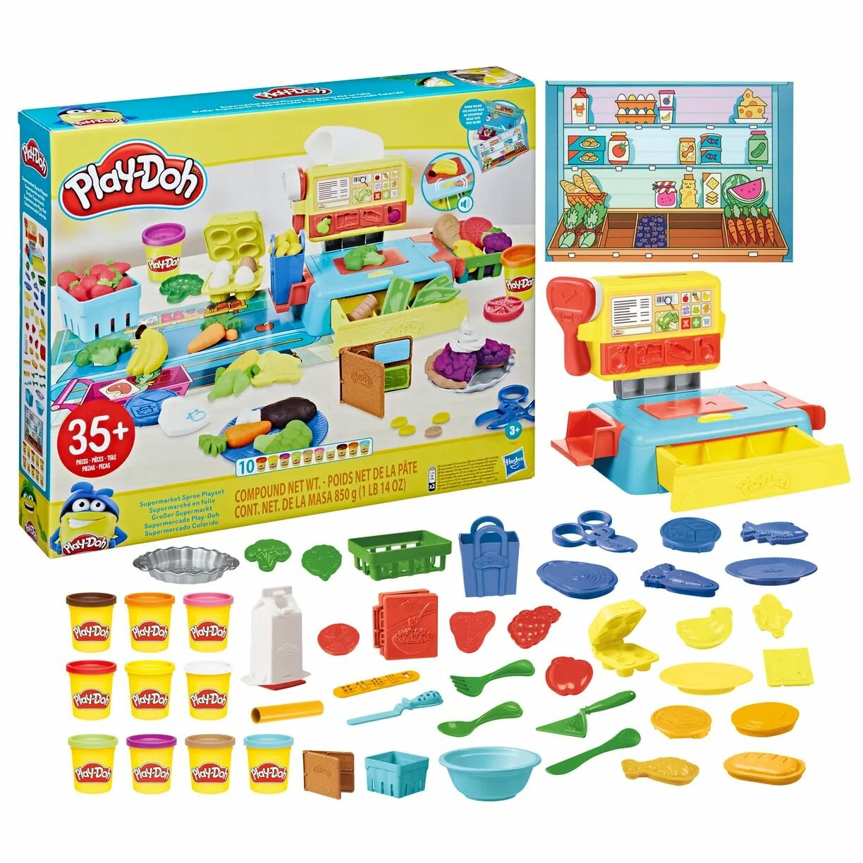 Игровой набор Play-Doh "Супермаркет", 10 баночек пластилина, 17 штампов, игровой коврик, 2000г