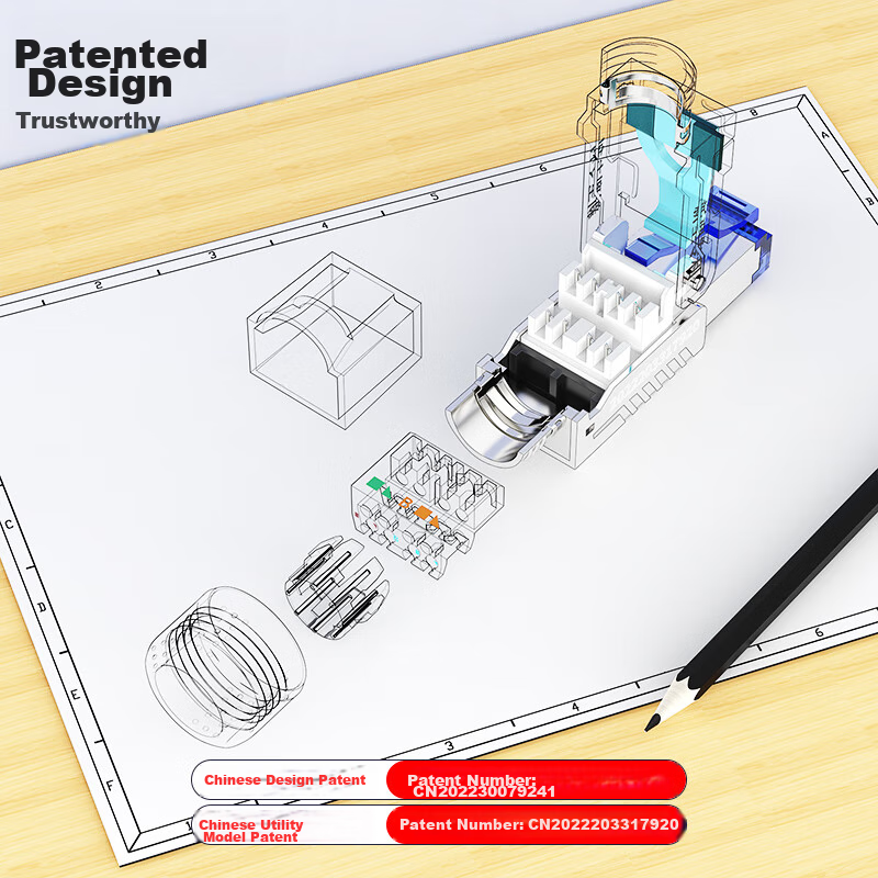 CNCOB Cat6a Network Cable Connector, Tool-Free Installation, Gigabit Speed, Cat6a Network Crystal Head, 1 Piece, CN-MD2001P