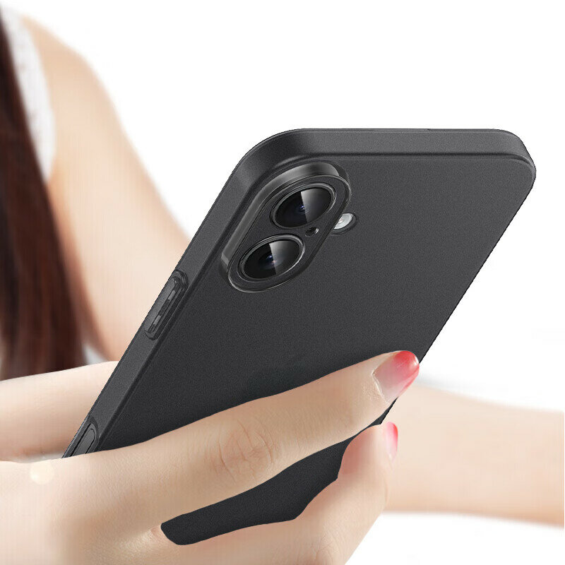 Yi'ou Apple 16 Plus Phone Case, iPhone 16 Plus Protective Cover Ultra Thin Matte Semi-Transparent Lens Full Coverage Anti-drop Men and Women Models Exquisite Black