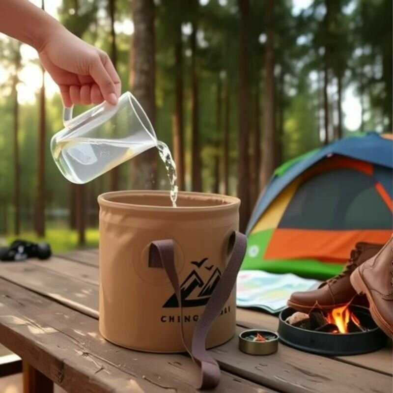 Ведро складное, 20/10 литров, текстиль, зелёное, для рыбалки и кемпинга