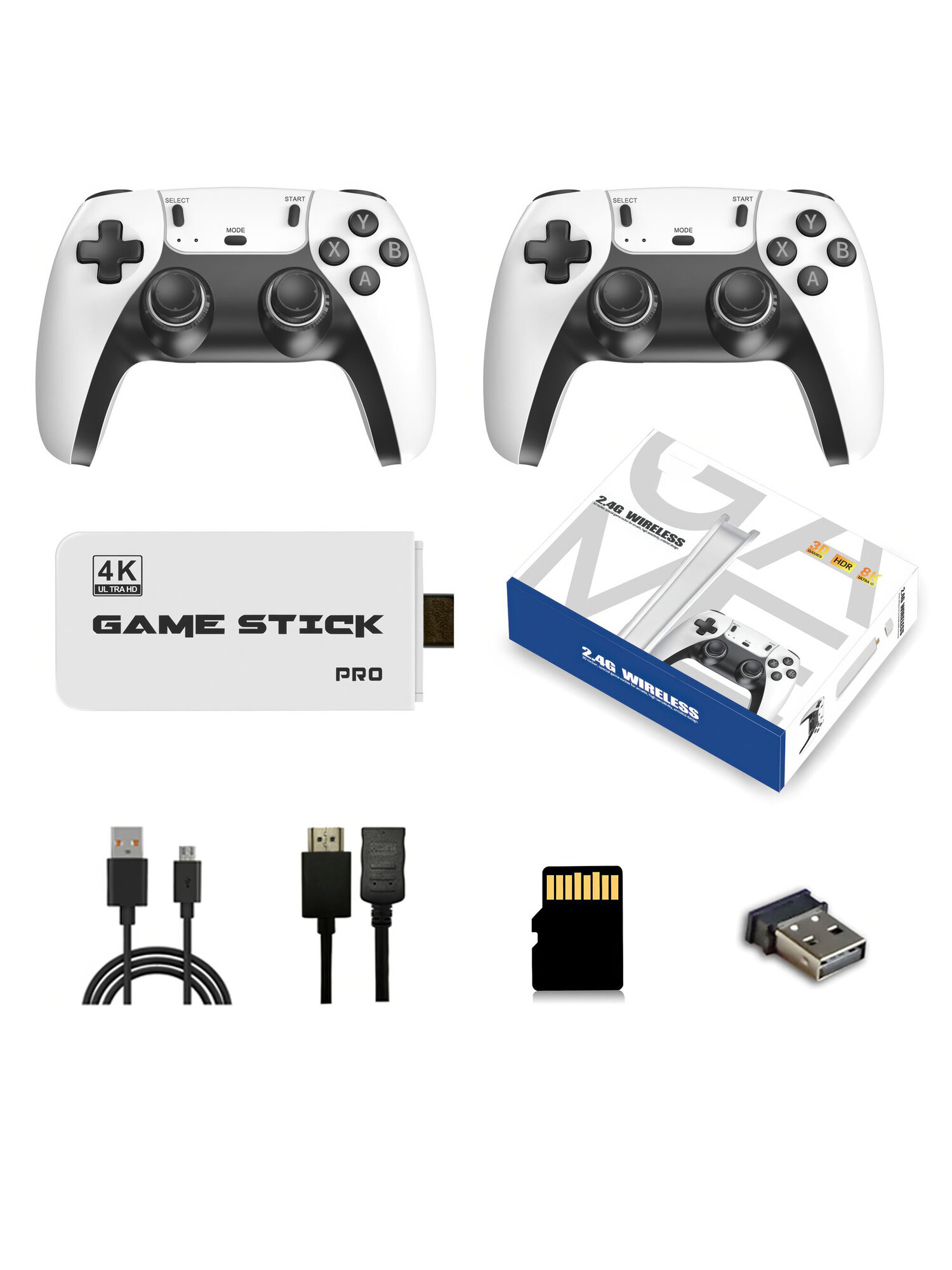 Игровая приставка/консоль для телевизора GameStick 4К M15, 8-16-32 Бит, для детей, 4K, 2 джойстика, белая