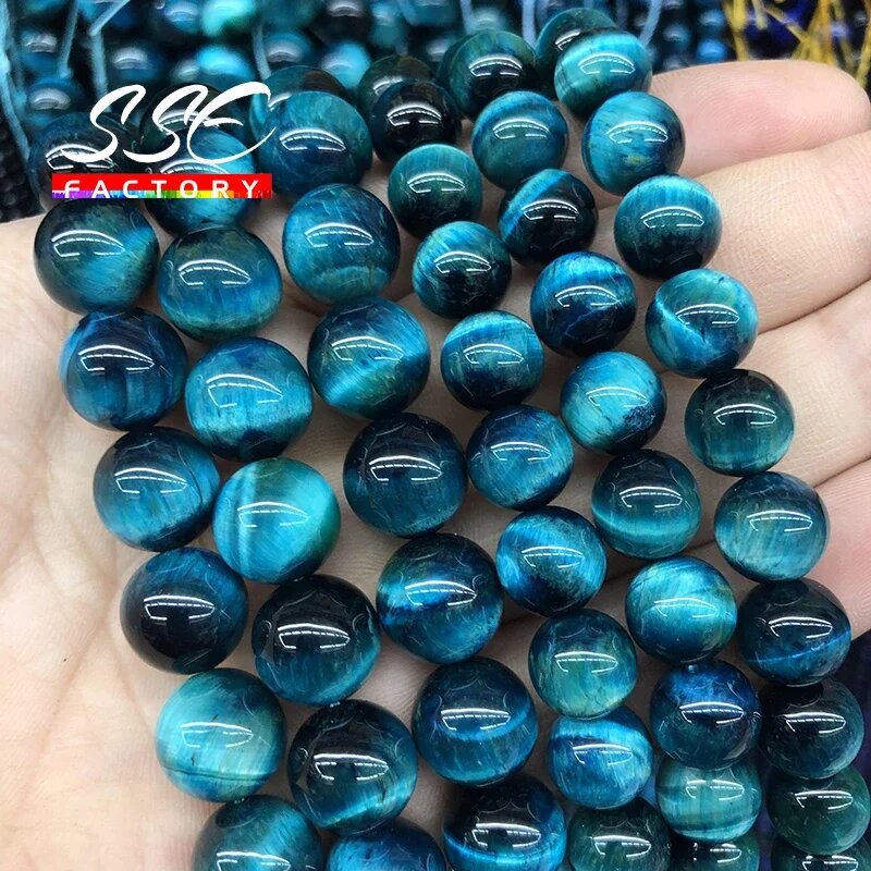 Бусины из синего тигрового глаза, 10 мм, 36-38 шт