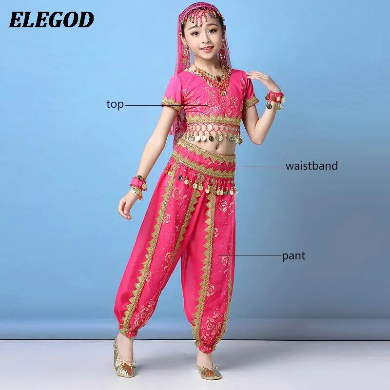 Детский костюм для танца живота, блестящий, ацетат XL, 3pcs rose red