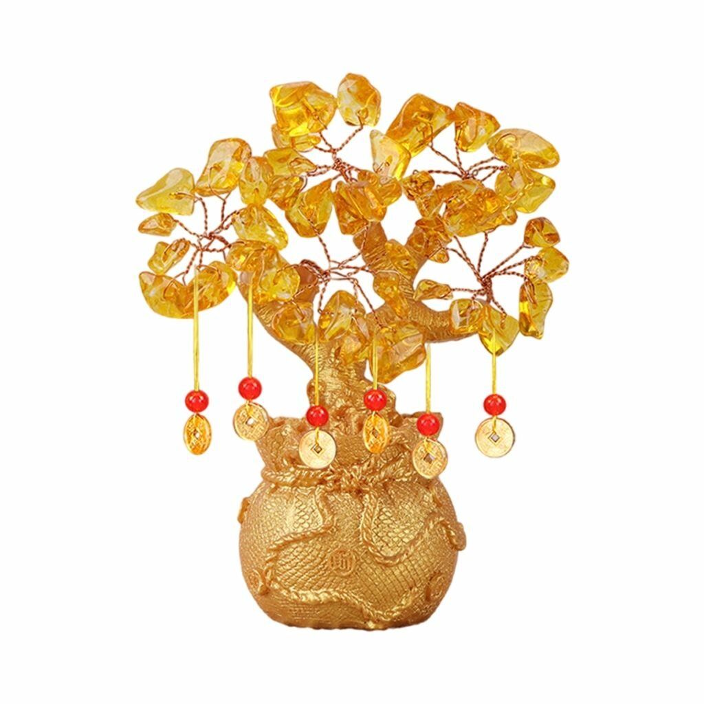 Желтое кристаллическое денежное дерево фэншуй для удачи и привлечения богатства, - Неправильной формы кристалл