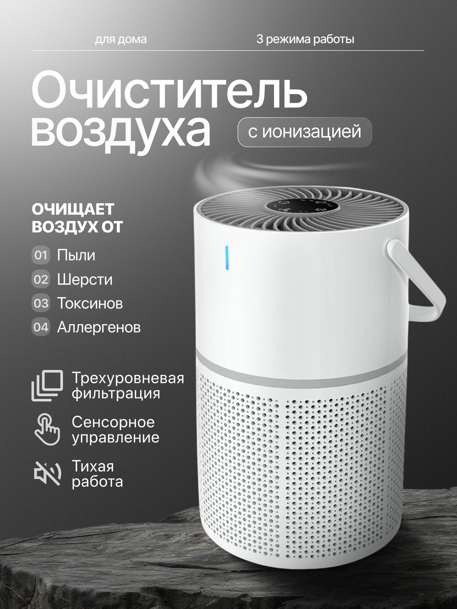 Очиститель воздуха для дома от пыли и аллергенов, воздухоочиститель Gonrair GL-K802B