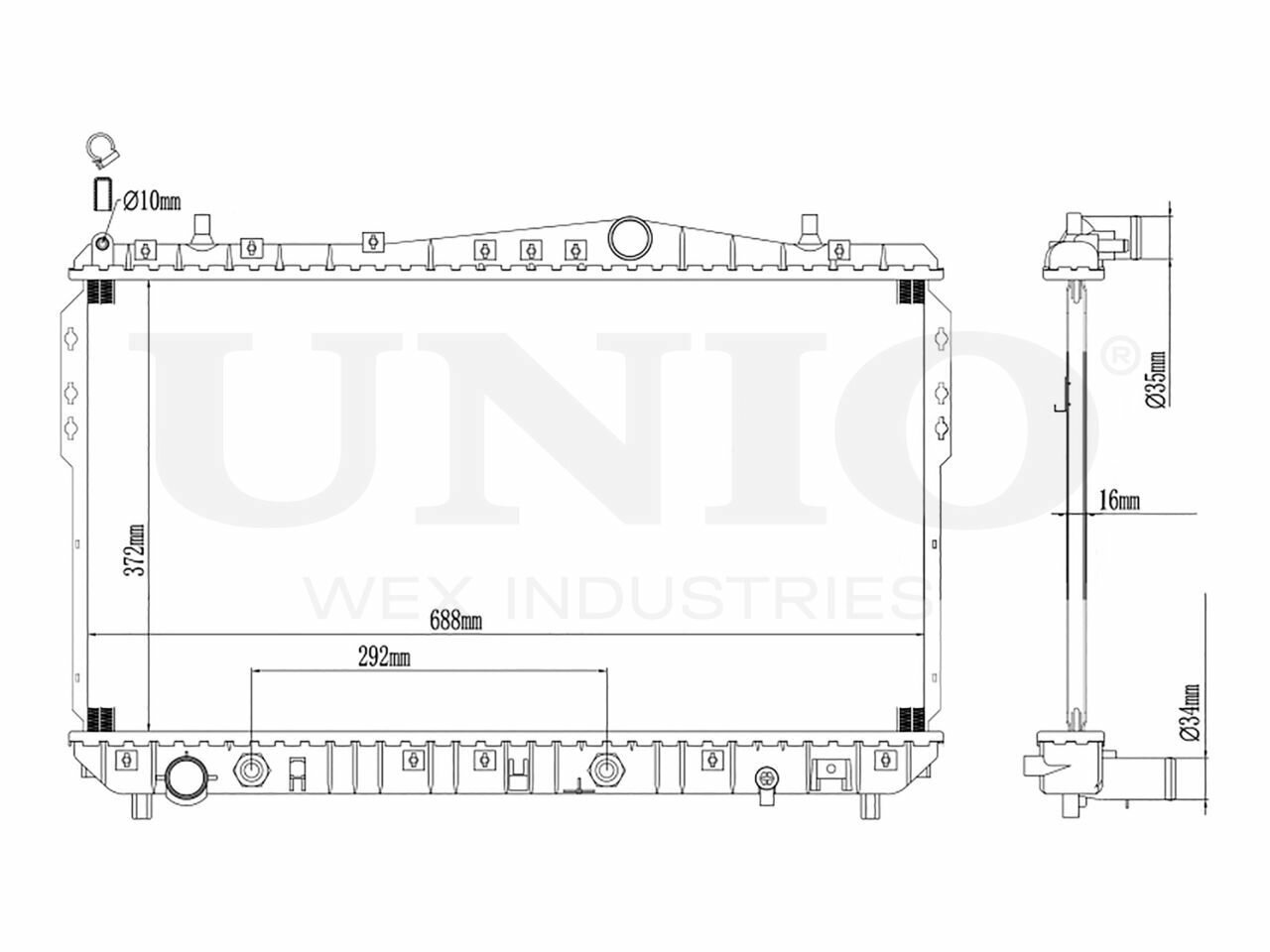 Радиатор охлаждения двигателя, для Шевроле Лачетти (J200) 04-, Дэу Джентра (KLAS) 13-, Нубира (KLAN) 03-, Chevrolet Lacetti Daewoo Gentra Nubira 03-, артикул RAD-10108 производителя UNIO