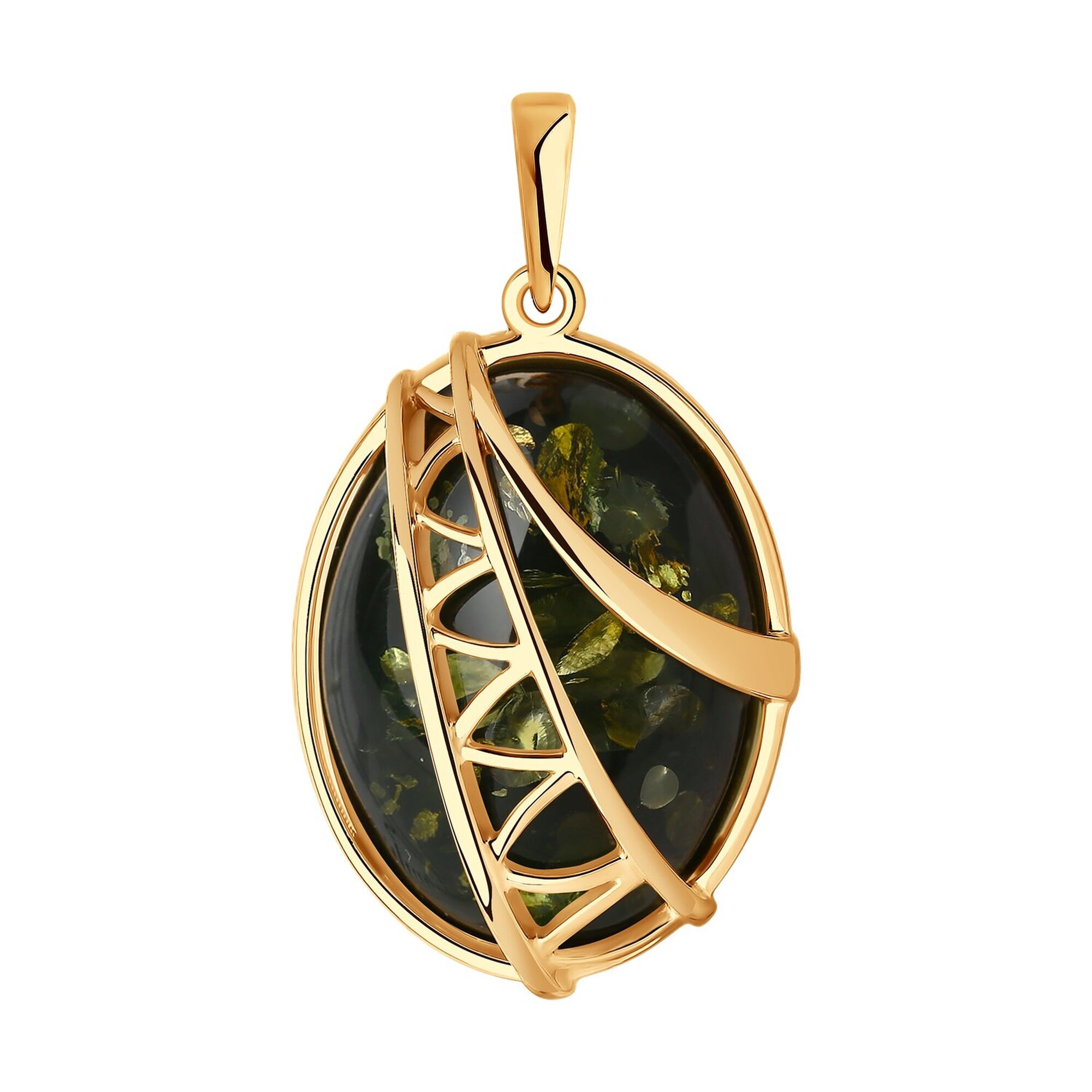 Подвеска, серебро, 925 проба, золочение, янтарь