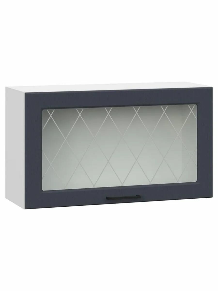 Кухонный модуль навесной, шкаф Шервуд с полками, 80х29.6х45 см, Белый / Шато индиго со стеклом