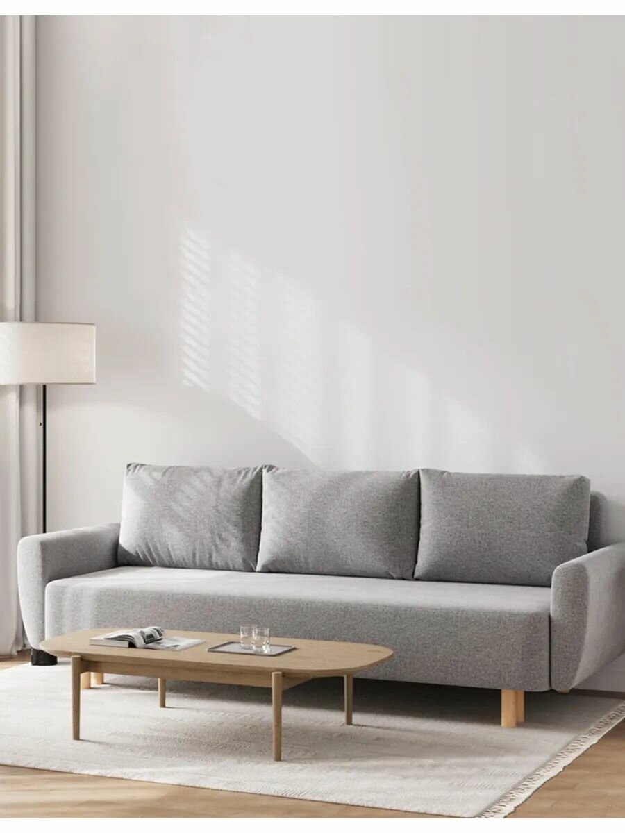 Диван кровать прямой Аксель раскладной, тик-так, с ящиком для хранения, на ножках, 141х201 см спальное место, Серый, рогожка