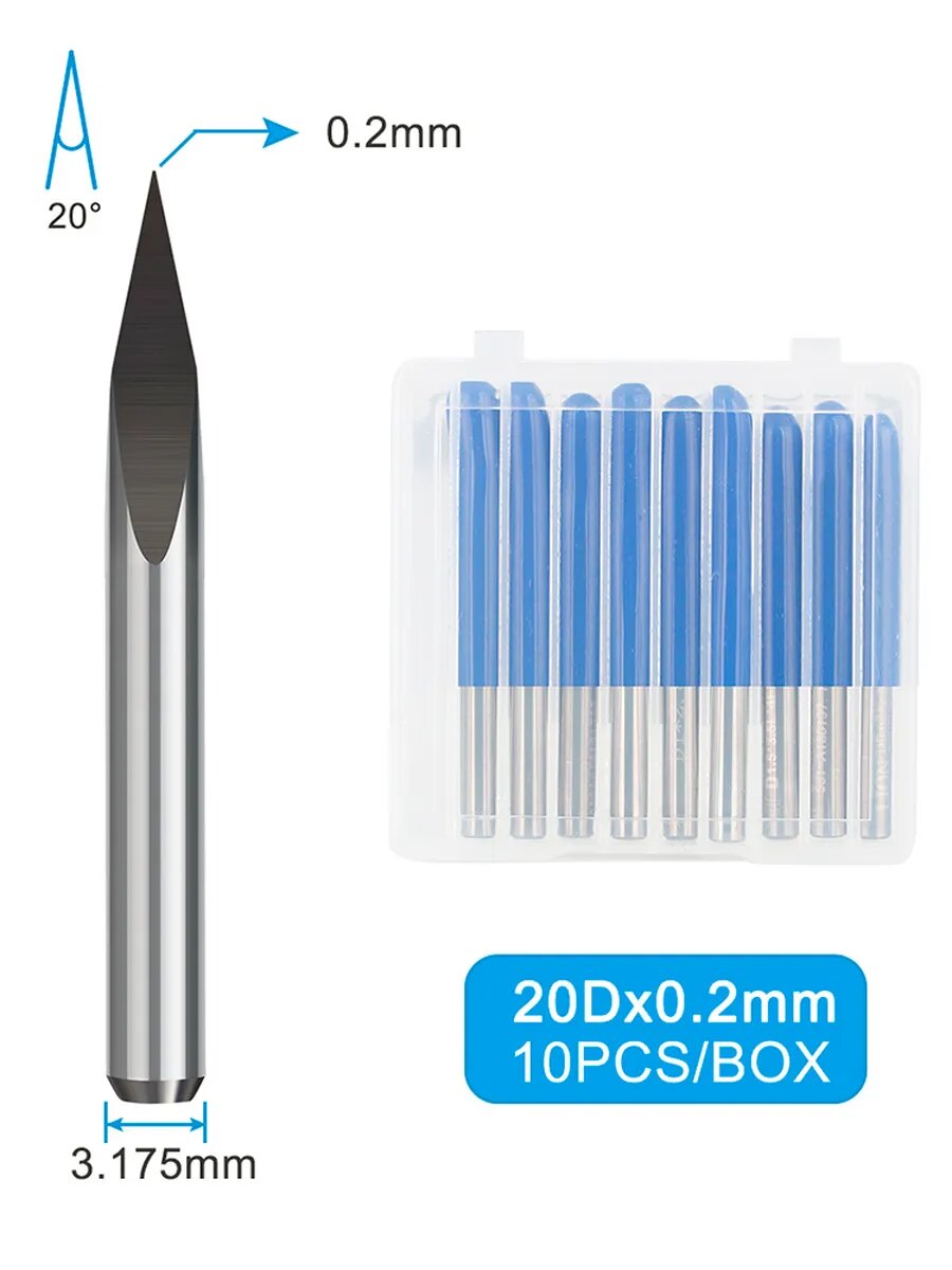 Набор граверов конических 3.175x0.2мм 20 градусов 10 шт