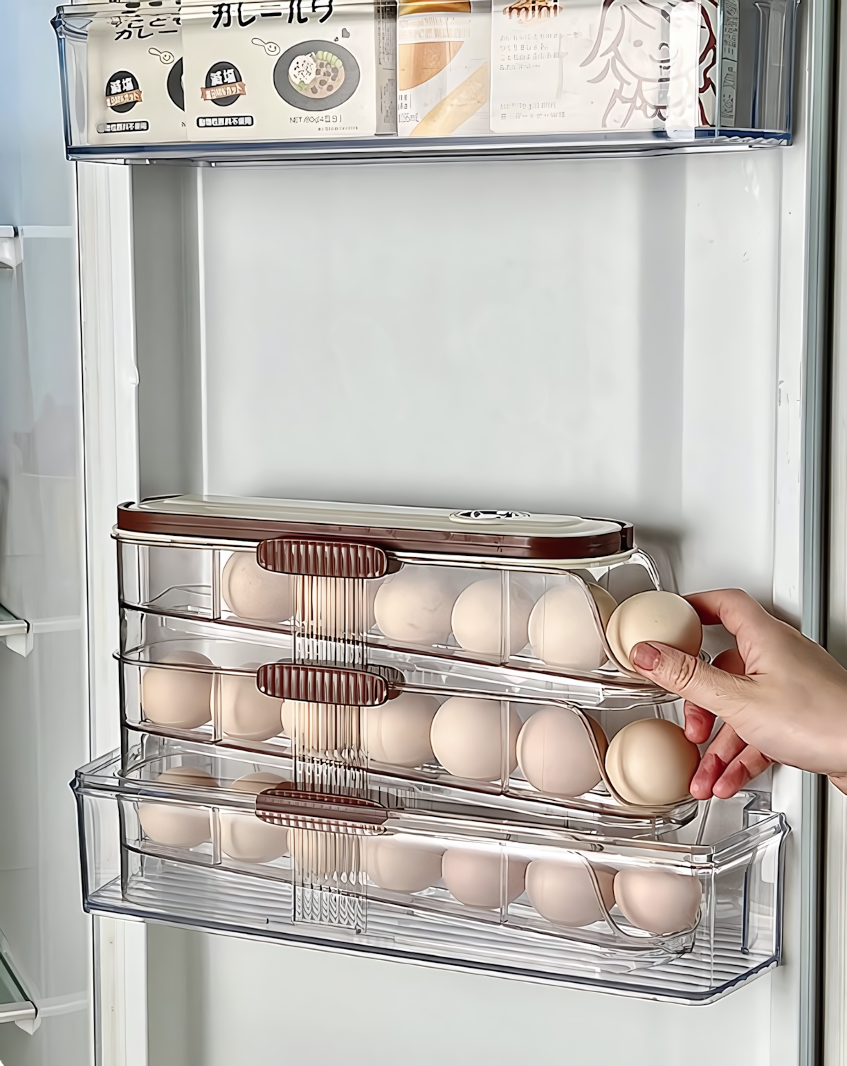 Боковая дверца холодильника Harada Rolling Egg Box для хранения яиц для сортировки яиц - артефакт, мультяшный держатель для яиц, Кремовый цвет - однорядный и однослойный [высокое качество]