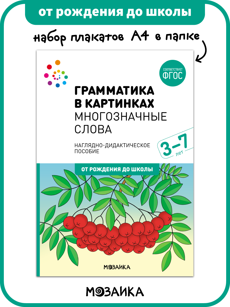Наглядно-дидактическое пособие от рождения до школы для детей 3-7 лет, Грамматика в картинках, Многозначные слова, ФГОС
