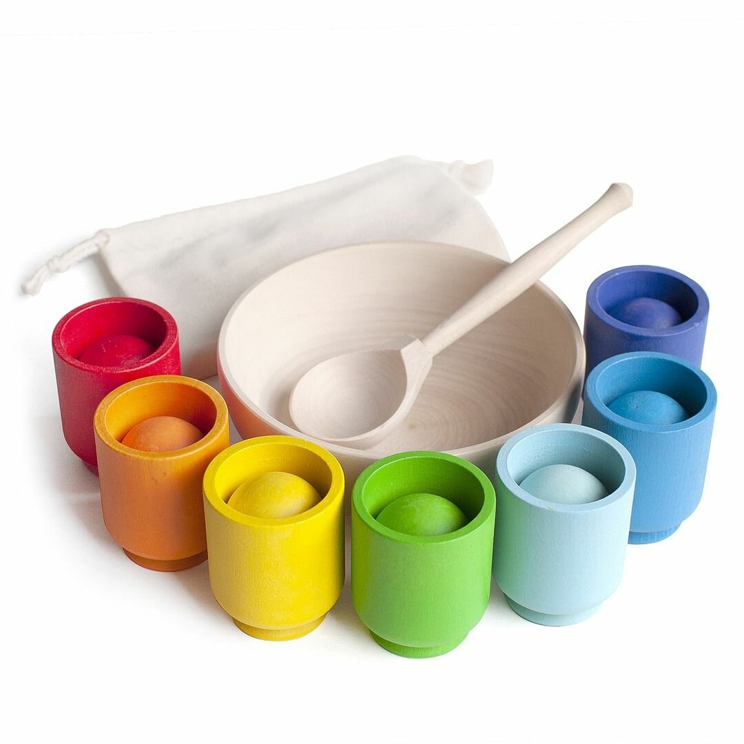 Ulanik Детская деревянная развивающая игрушка / Сортер "Радуга. Шарики в стаканчиках" / методика Монтессори