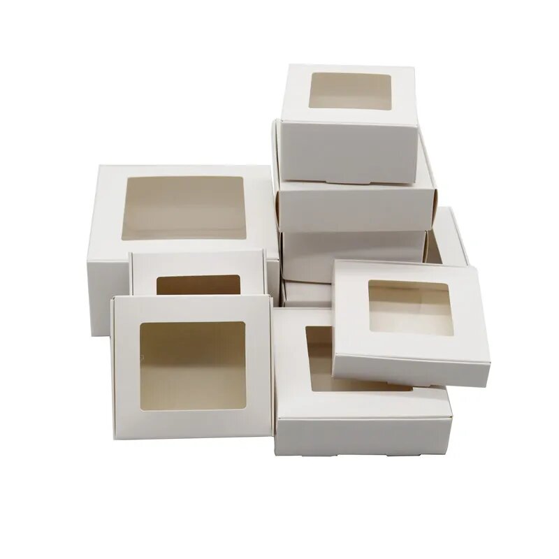 Квадратные подарочные коробки из картона Lateher, 50 шт. White-Window50PCS, 9x6x2.5cm
