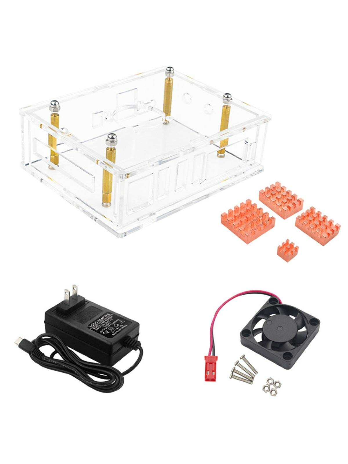 For Orange Pi 5 Plus Acrylic Case- Transparent-Enclosure Clear Shell- Cover with Cooling Fan-Copper/ Aluminum Heat Sinks