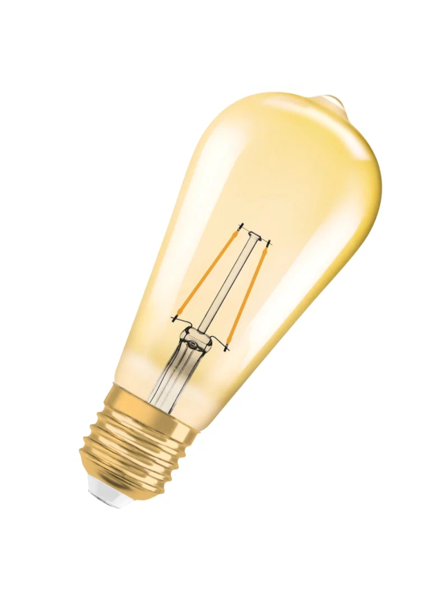 Лампа Osram Vintage 1906 LED CL Edison DIM FIL GOLD 55 6,5W/825 E27 140x64мм теплый белый свет, диммируемая, каплевидная