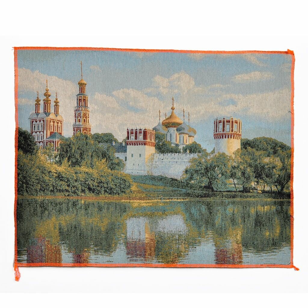 Средневековый гобелен без рамы для интерьера и подарка панно в старинном стиле с золотыми куполами, башнями и оранжевой окантовкой Декор стены ручной работы50X65CM