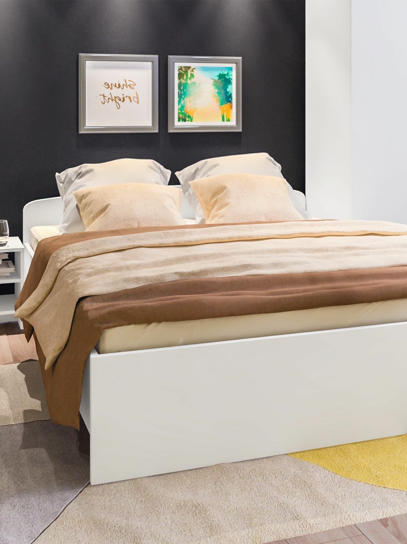 Двуспальная кровать столплит Кито СБ-2301 без основания, без матраса 160*200 см, ЛДСП Белый, 166*80*205 см.