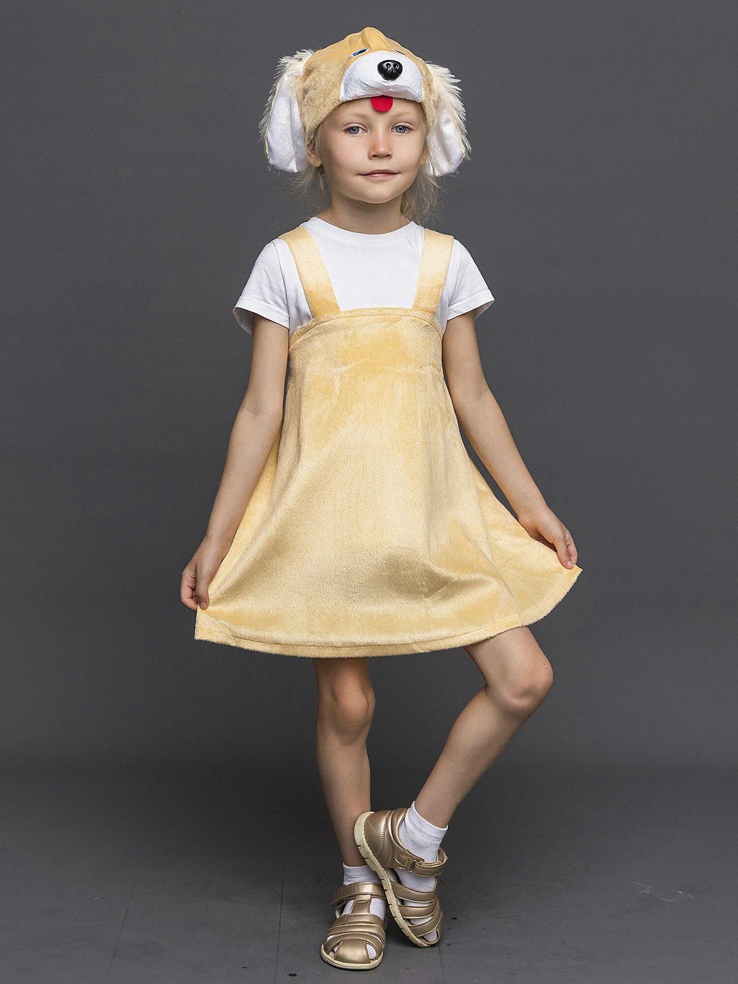 Карнавальный костюм детский "Собачка Енька" для девочки с шапкой