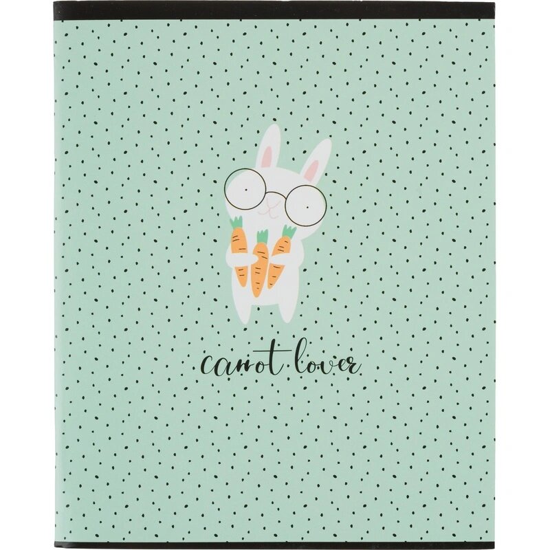 Тетрадь общая А5 48л Кролик зел, клет, скреп, ВД-лак