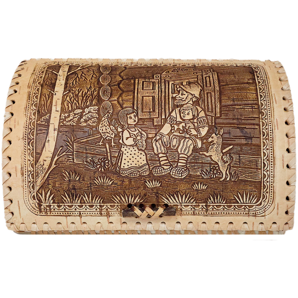 Хлебница из бересты ручной работы "Дед и внучата"