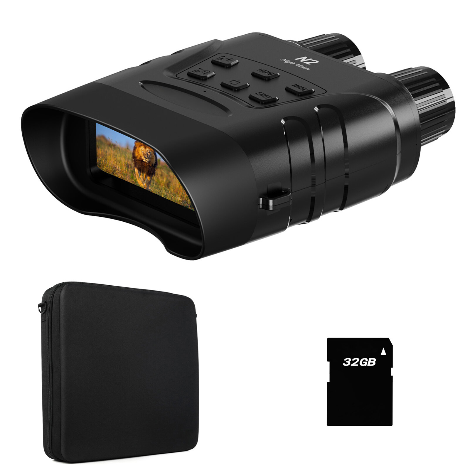 Бинокль ночного видения, очки с 2,4-дюймовым экраном, 5-кратным зумом, регулируемой яркостью, записью видео в формате HD 1080P для активного отдыха на природе и наблюдения за дикими животными.