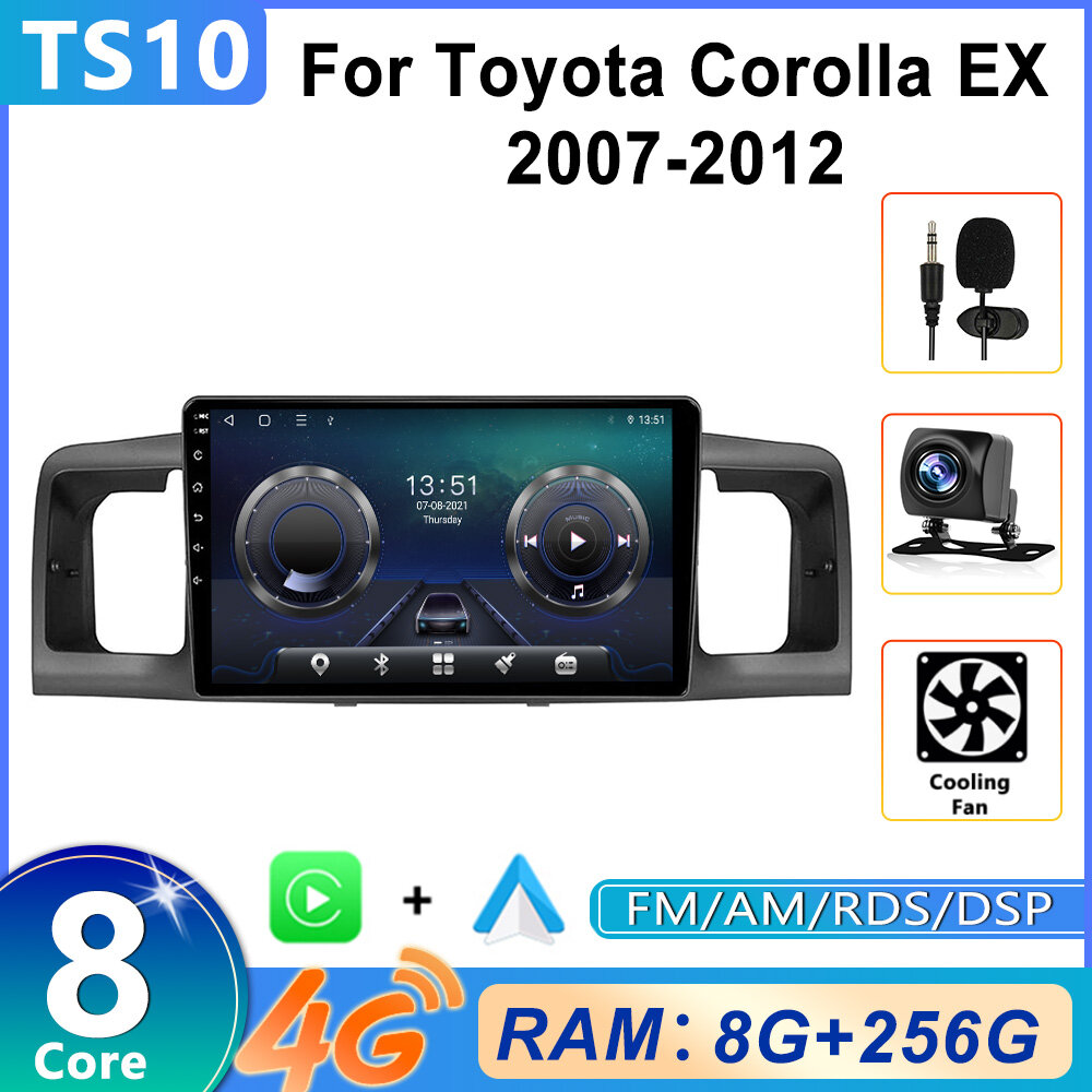 Android Магнитола для Toyota Corolla E120/E130 2000-2004, 4G QLED экран Bluetooth, DSP, Wi-Fi, FM/AM радио, Автомобильное радио с экраном, Вызывающий абонент /Android auto