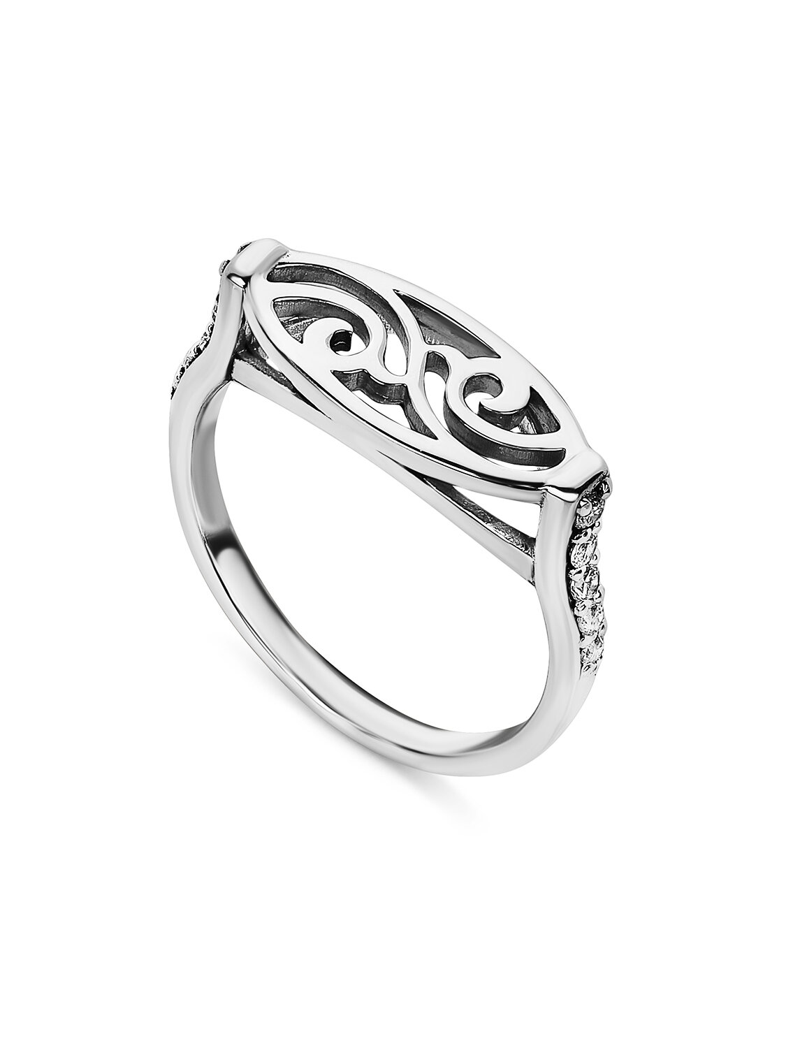 Кольцо Самородок, серебро, 925 проба, чернение, фианит