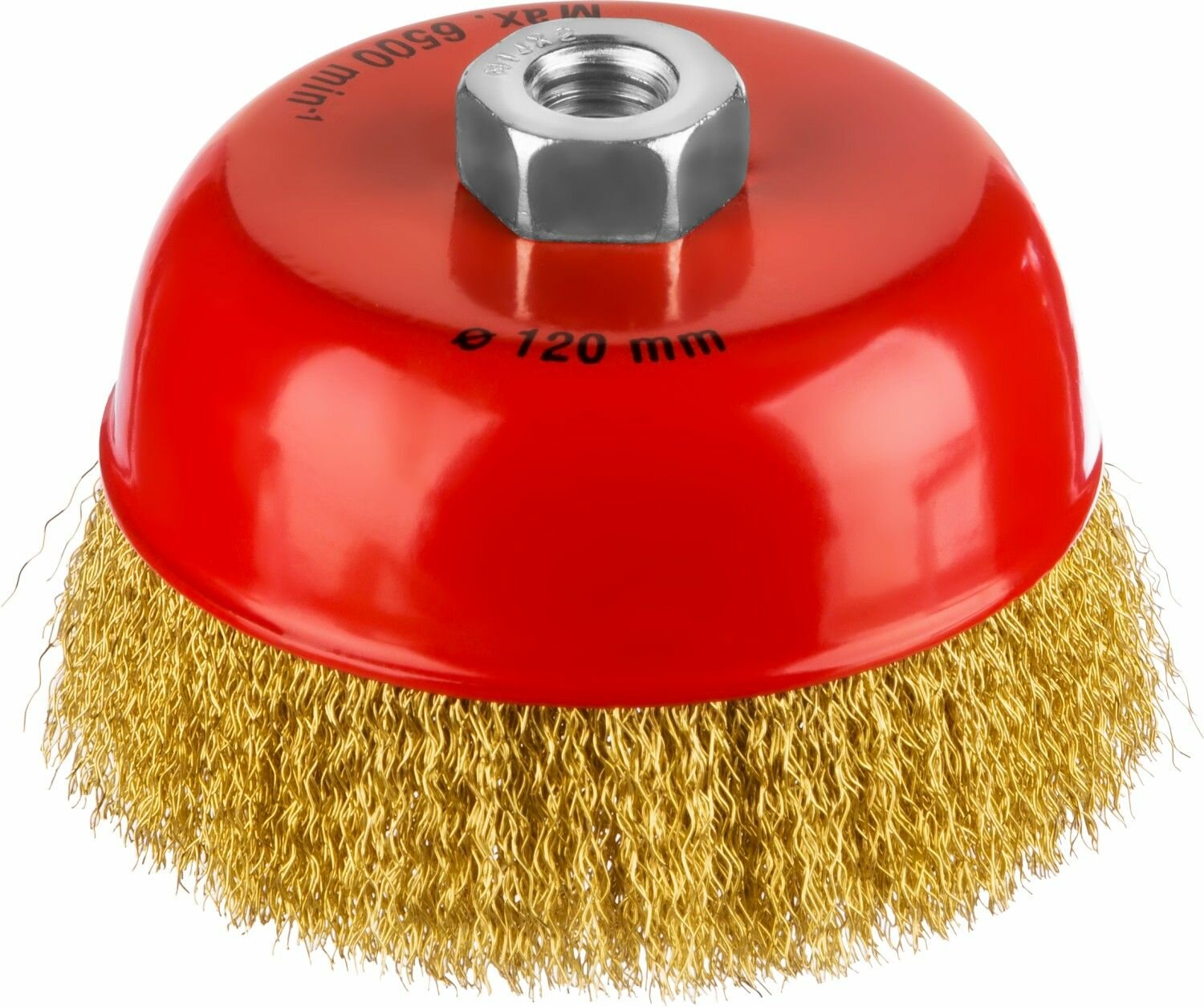 Чашечная щетка-крацовка MIRAX, 125 мм, витая стальная латунированная проволока 0.3 мм, для УШМ 35142-125