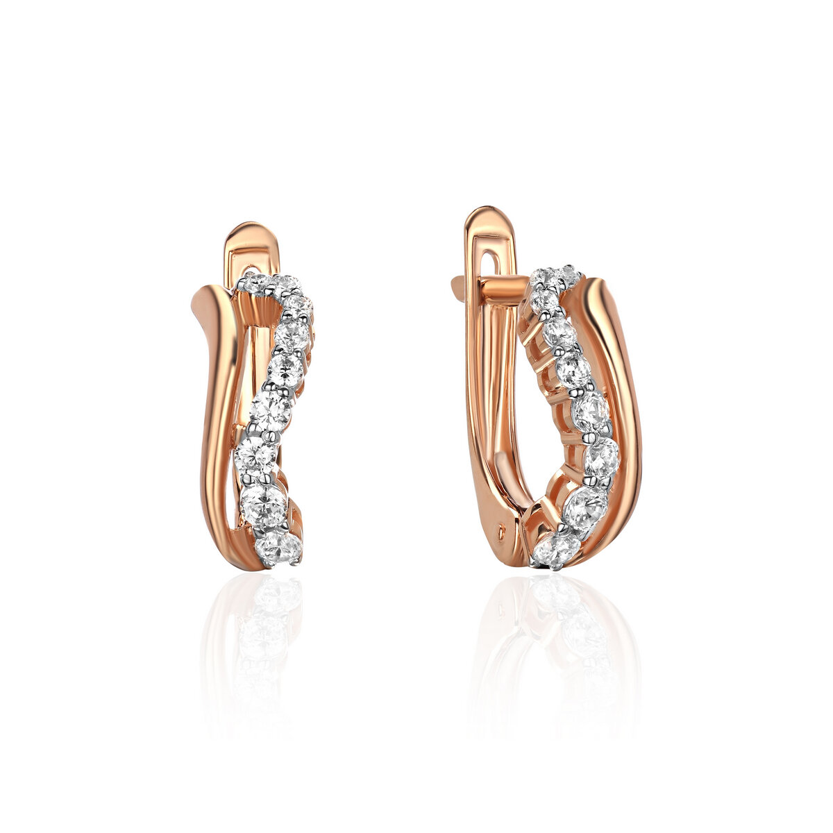 Серьги, красное золото, 585 проба, фианит